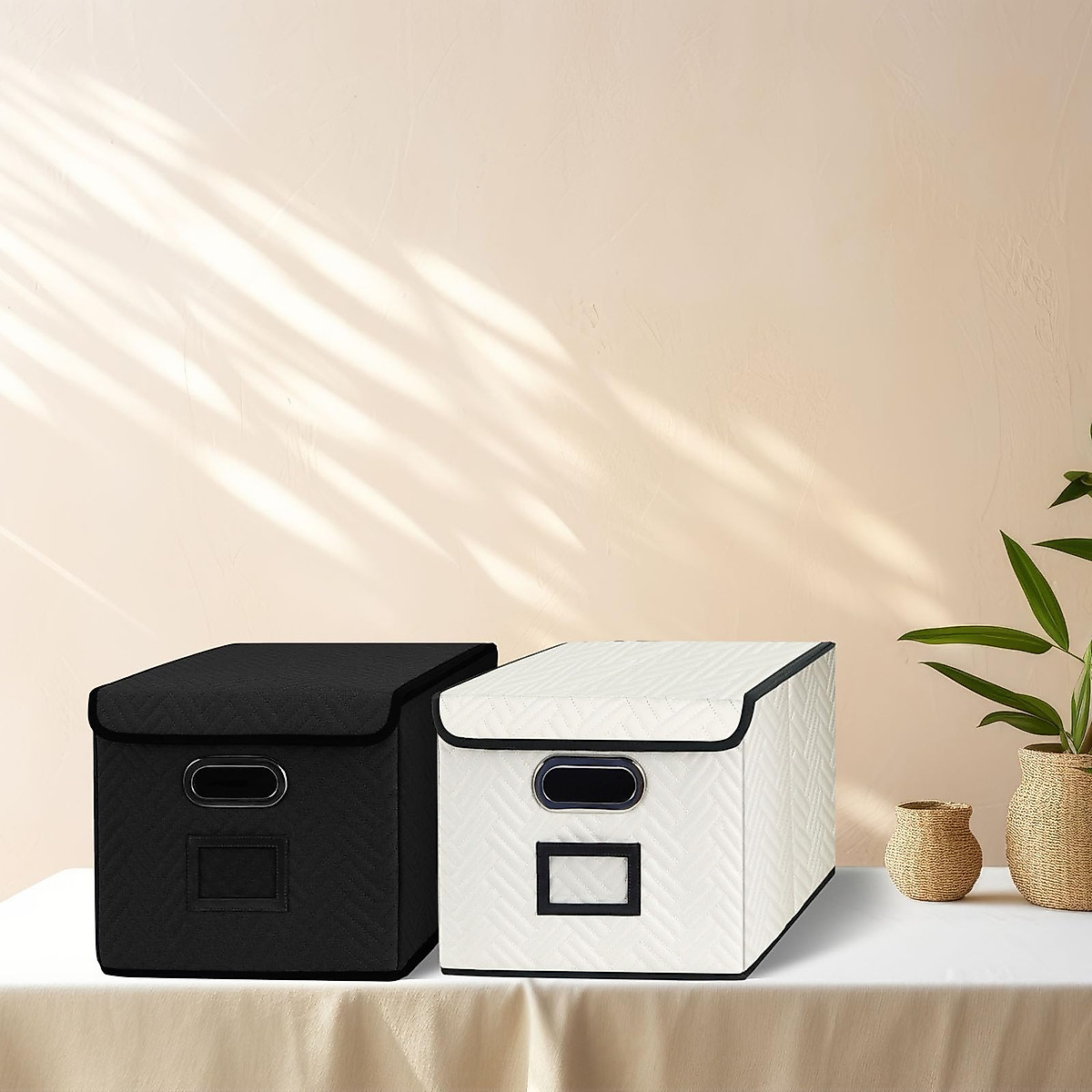 File Organizer Box - Collapsible File Storage Organizer Box with Lid and Plastic Slide, Portable Hanging Document Filing System Box for Home Office Cabinet Hand Embroidery File Folders box, White