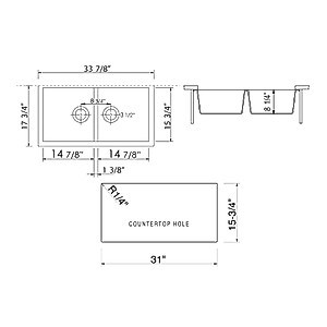 ALFI brand AB3420UM-W Undercount Double Bowl Granite Composite Kitchen Sink, 34", White