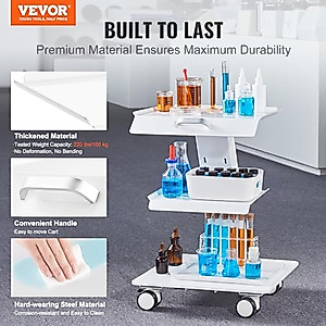 VEVOR Medical Cart,3-Layer Lab Cart 70.5 LBS Load Capacity,Heavy Duty Esthetician Cart with 4 PE Wheels for Lab, Hospital, Dental Office, Salon and More