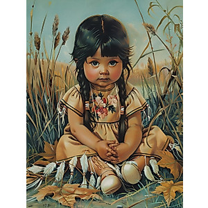 5D Diamond Art Painting Kits for Adults American Native Indian Little Portrait Full Square Drill Diamond Art Accessory Cross Stitch Cute Angel Gems for Wall Decoration Gift 30x40cm/12x16inch