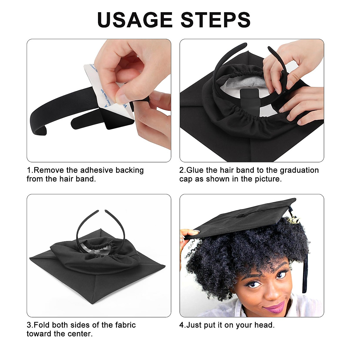 WEIGUZC Graduation Cap Hair Band – Secure and Comfortable Hair Accessory for Graduation Caps (Black - 1PCS, Unisex)