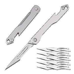 edcfans Pocket Knife For Men, Folding Scalpels Knife with 10pcs Surgical Replaceable Blades #11, EDC Utility Knives, Outdoor Edge Knives for Hunting, Skinning.