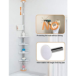 ADOVEL 4 Layer Corner Shower Caddy, Adjustable Shower Shelf, Constant Tension Stainless Steel Pole Organizer, Rustproof 3.3 to 9.8ft