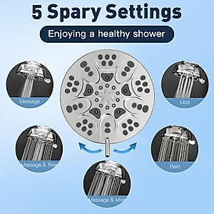 Drifop Filtered Shower Head, High Pressure Shower Head with Filters for Hard Water, Bathroom Water Softener Shower Head Adjustable Angle, 5 Spray Modes Fixed Showerhead (Chrome), BHS-001