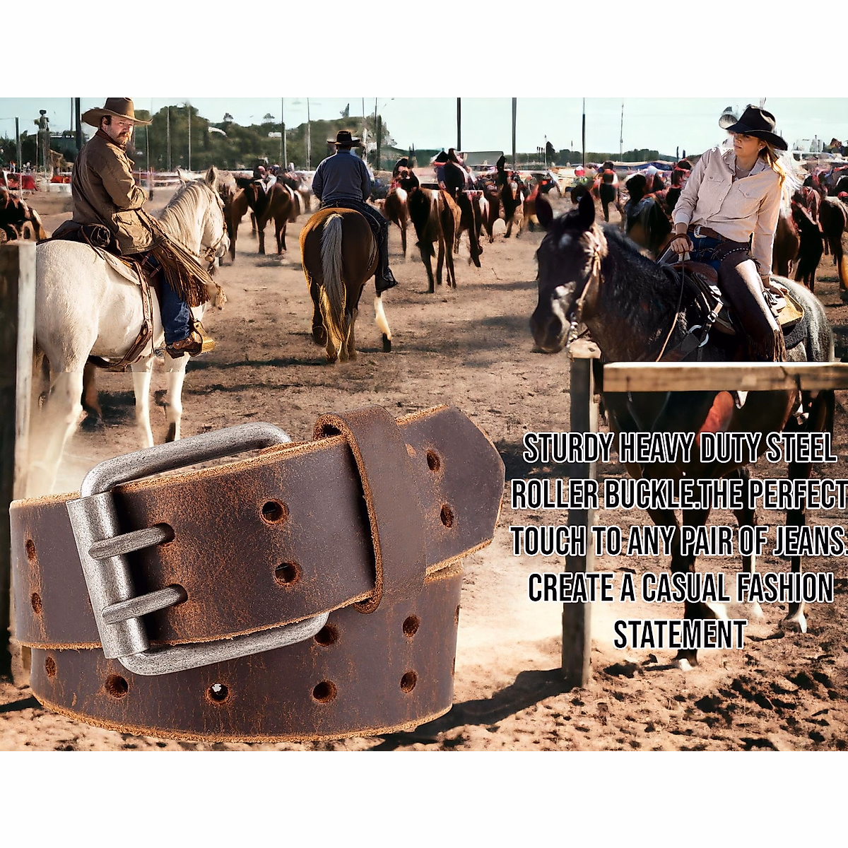 F&L CLASSIC Leather Work Belt, Heavy Duty Double Prong Genuine full grain Leather Belts for Men 1 1/2", Mens Casual Belts for Jeans,3190,size 36,tan