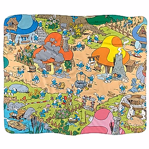 The Smurfs Blanket, 50"x60" Smurf Village Silky Touch Sherpa Back Super Soft Throw Blanket