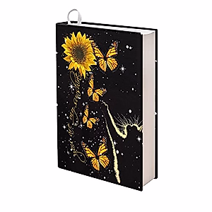 TODIYADDU Sunflower Butterfly Black Book Covers for Soft Cover Books Personality Hardcover Book Jacket Washable Reusable Easy to Put On Suitable for Most Sizes of Books