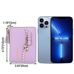 UTO Wallet for Girls PU Leather Card Holder Organizer Women Small Cute Coin Purse Light Purple