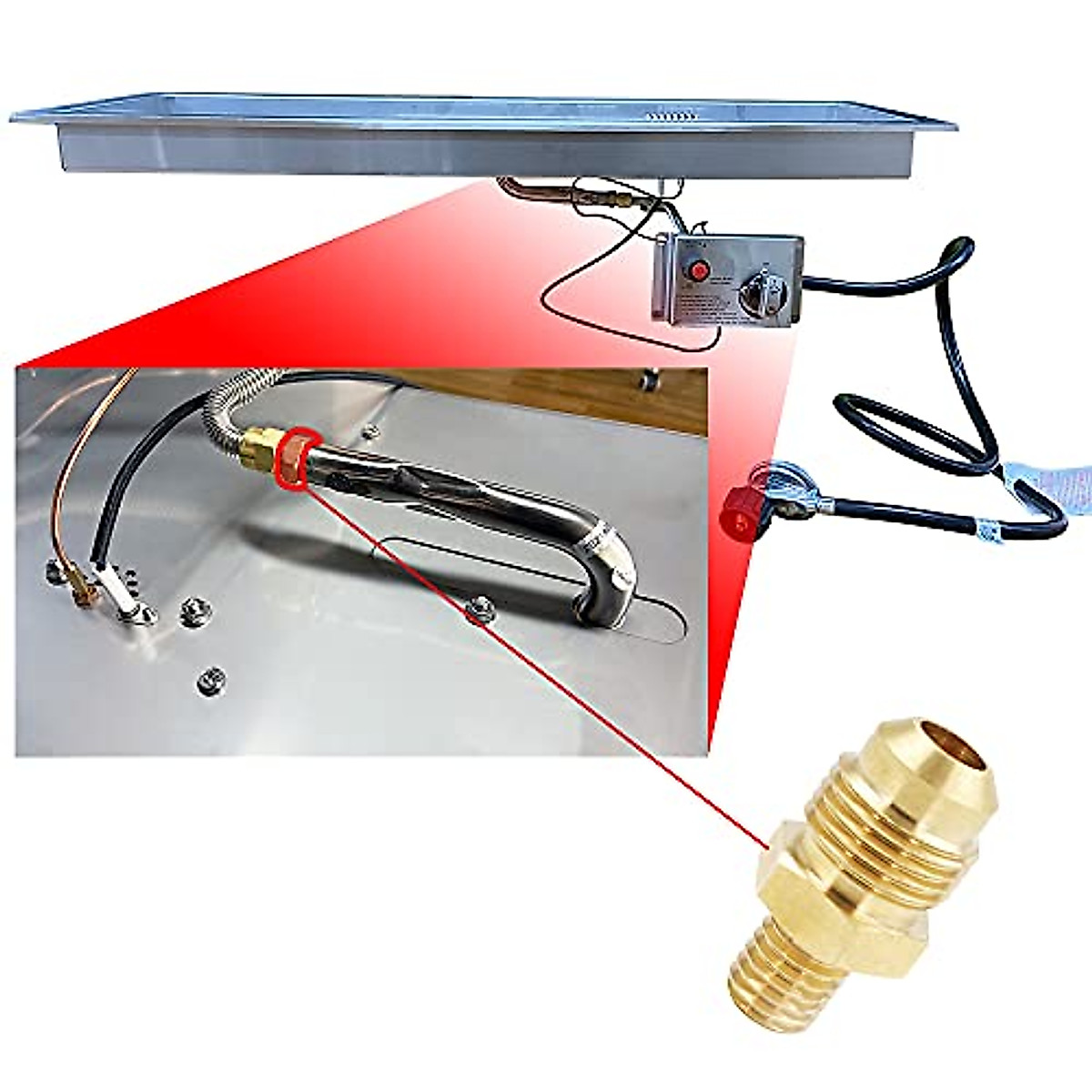 MENSI Brass Propane Gas Jet Nozzle Sprayer 1.96mm Orifice（0.0772"） with 3/8" Male Flare and M10x1.5mm Thread for Burner Inlet for Fire Pits, 2 Pack