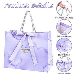 JMANNI Gift Bags, 4PCS Gift Bags Medium Size with Bow Ribbon, Portable Paper Gift Bag with Handles, Birthday Gift Bags, Marble Pattern Present Bags for Christmas Wedding Party Mothers Day（Marble Style）