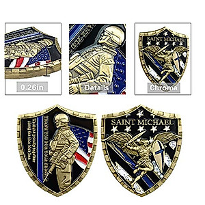 AtSKnSK St. Michael Law Enforcement Challenge Coin Thin Blue Line Police Shield Collectible Gift