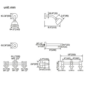 KAPHOME Matte Black 3 Handles Shower Faucet Set with Tub Spout,Tub and Shower Trim Kit with Valve,Wall Mounted,KHSSB05U-1