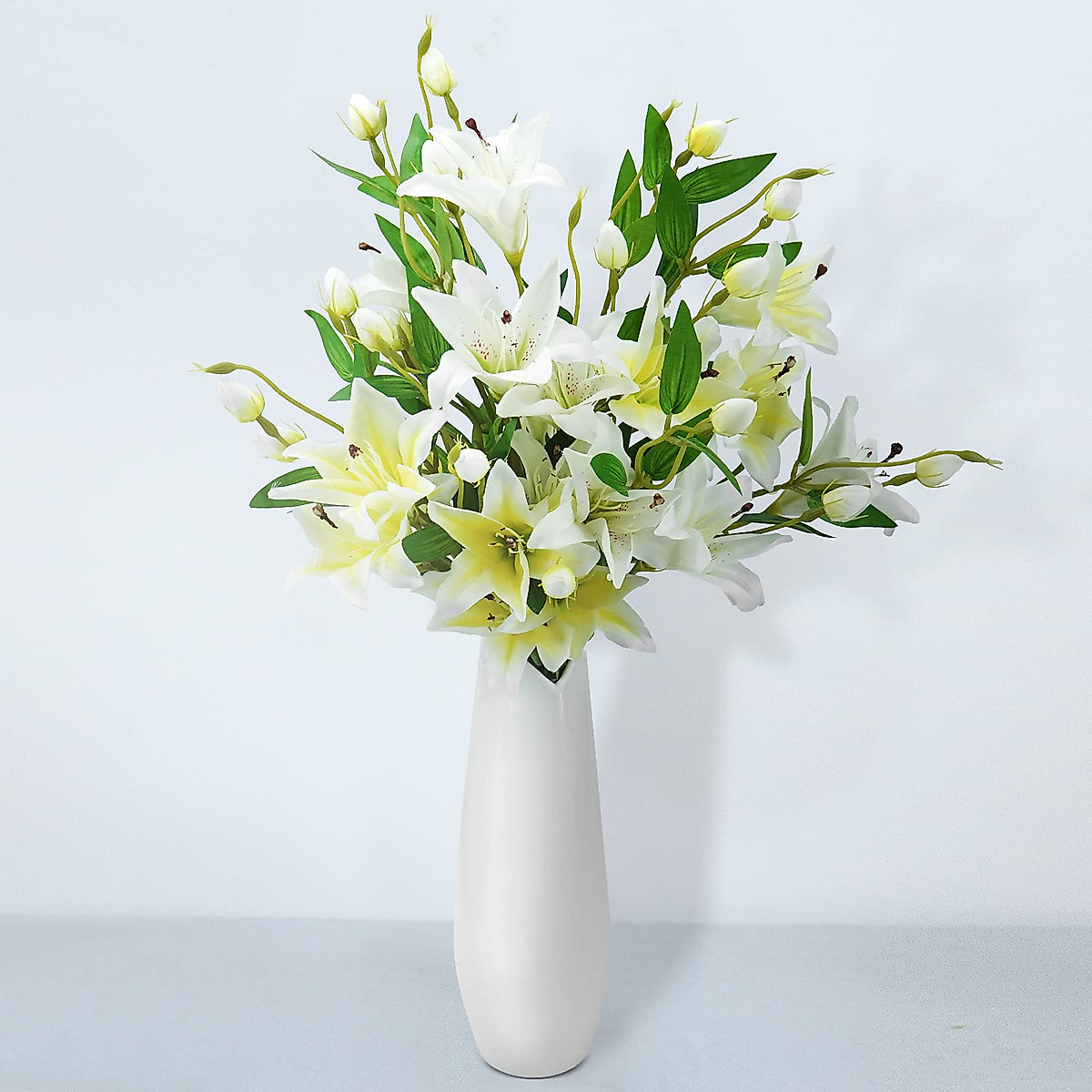 MINYULUA 3Pcs Artificial Tiger Lily Bouquet Real Touch Latex Lilies Faux Flower 30" Tall Fake Flower Vase Arrangement for Home Wedding Party Garden Table Shop Office Decor - Yellow