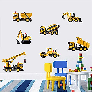 C CATWALLART Construction Cars Wall Decals,Tractor Car Excavator Wall Stickers,Vinyl Peel Stick Decor, Gifts for Kids,Bedroom Boys Room Playroom Wall Decor