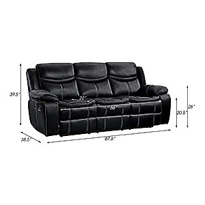 Lexicon Warrenton Leather Gel Matched Manual Double Reclining Sofa, 87.5" W, Black