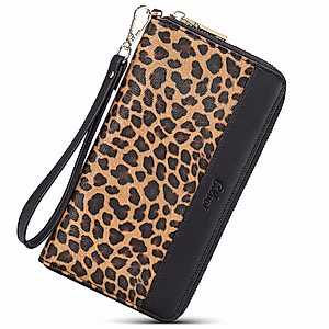 CLUCI Wallet Women Large Capacity Leather Designer Zipper Around Card Ladies Phone Clutch Wristlet Billfolds Leopard