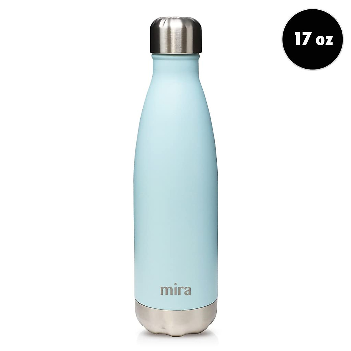 MIRA 17 Oz Stainless Steel Vacuum Insulated Water Bottle - Double Walled Cola Shape Thermos - 24 Hours Cold, 12 Hours Hot - Reusable Metal Water Bottle - Leak-Proof Sports Flask - Pearl Blue