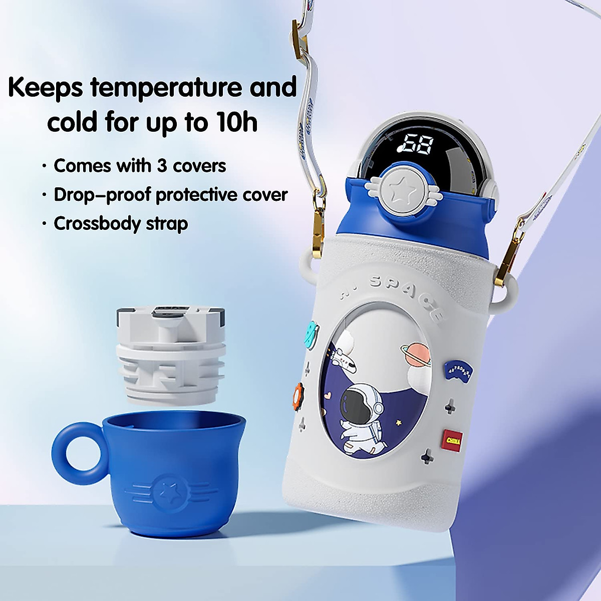 Credrink 17 oz Water Bottles Kids，Kids Thermos Water Bottle，Kids Water Bottle with Straw，316 Stainless Steel，Leak and Splash Proof，Temperature Display，Smart Water Bottle Suitable for Children (White)…