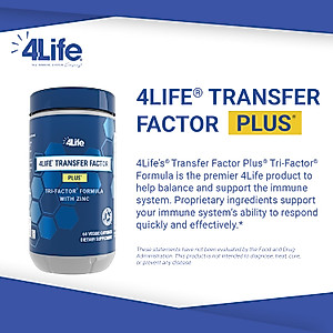 4Life Transfer Factor Plus - Support with Zinc, Super Mushroom Blend (Maitake, Shiitake, Agaricus), and Colostrum & Egg Yolk Extracts - 60 Capsules
