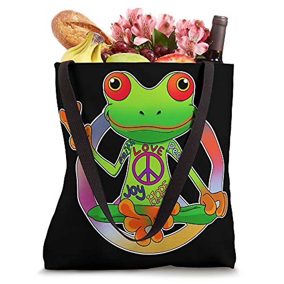 Hippie Frog Peace Sign Yoga Frogs Hippies 70s Tote Bag