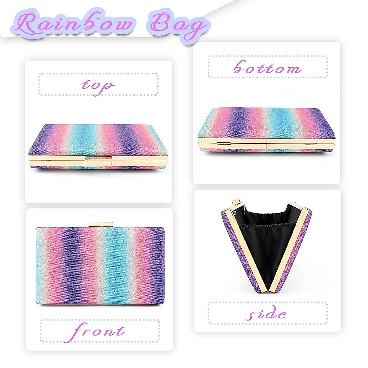 ELABEST Rainbow Evening Clutch Bag Chic Handbag Money Purses Sparkly Sequin Crossbody Shoulder Cocktail Party Bags (Deep Color)