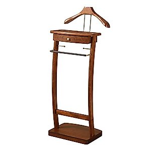Proman Products Kingsman Suit Valet Stand VL37074 with Drawer, Top Tray, Contour Hanger, Trouser Bar, Tie & Belt Hooks and Shoe Rack, 15.5" W x 12" D x 44.5" H, Walnut