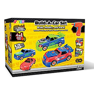 JOYIN Take Apart Toy Racing Car Construction Toys Build Your Own Race Car Set with Light and Sound Real Working Drill and Screws Over 50 Pieces Construction Vehicle Car Toy