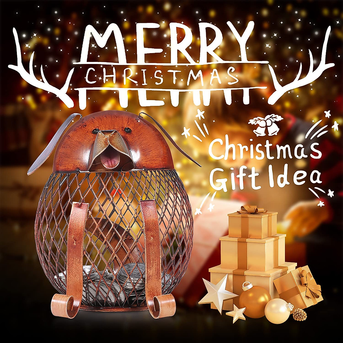 Tooarts Money Bank Puppy Iron Handmade Coin Bank Practical Craft Piggy Bank Home Decoration Christmas Birthday Gift