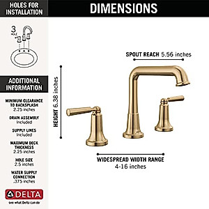 Delta Faucet Saylor Gold Widespread Bathroom Faucet 3 Hole, Gold Bathroom Faucets, Bathroom Sink Faucet with Diamond Seal Technology, Metal Drain Assembly, Champagne Bronze 3536-CZMPU-DST