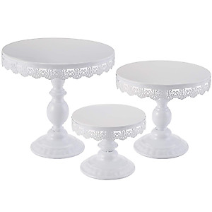 TOPZEA Set of 3 Cake Stands, 8" & 10" & 12" Round Cupcake Display Metal Dessert Cake Holders for Weddings, Birthday Party, Baby Shower, Anniversary, White