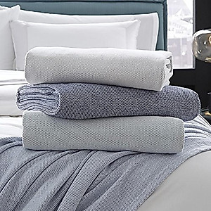 Sferra Terzo 100% Brushed Cotton Throw - Ocean/White