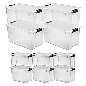 Sterilite 70 Quart (4 Pack) & 30 Quart (6 Pack) Clear Plastic Stackable Storage Container Bin Box Tote with White Latching Lid Organizing Solution