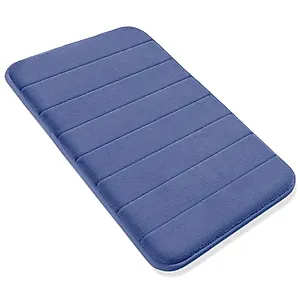 Yimobra Memory Foam Bath Mat Large Size, 31.5 x 19.8, Super Soft Non-Slip Bathroom Rug, Water Absorption, Machine Wash, Thick, Comfortable, Easier to Dry for Bathroom Mat, Tub and Shower, Navy Blue