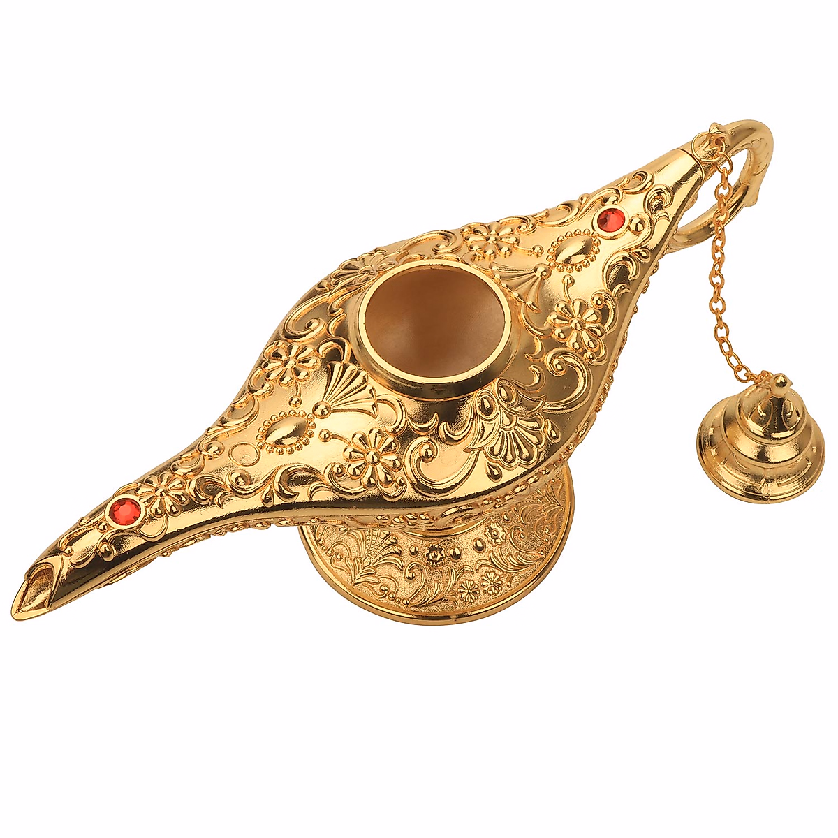 LAUYOO Classic Aladdin Magic Genie Lamp Legend Wishing Light Costume Lamp Metal Carved Arabian Props for Home Tabletop Decoration Party Birthday Halloween Christmas Size 7 x 20.7 x 11.3CM-Gold