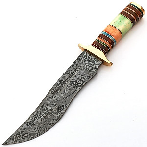 KNI-8936 Handmade Damascus Steel Fixed Blade Hunting Knife with Sheath