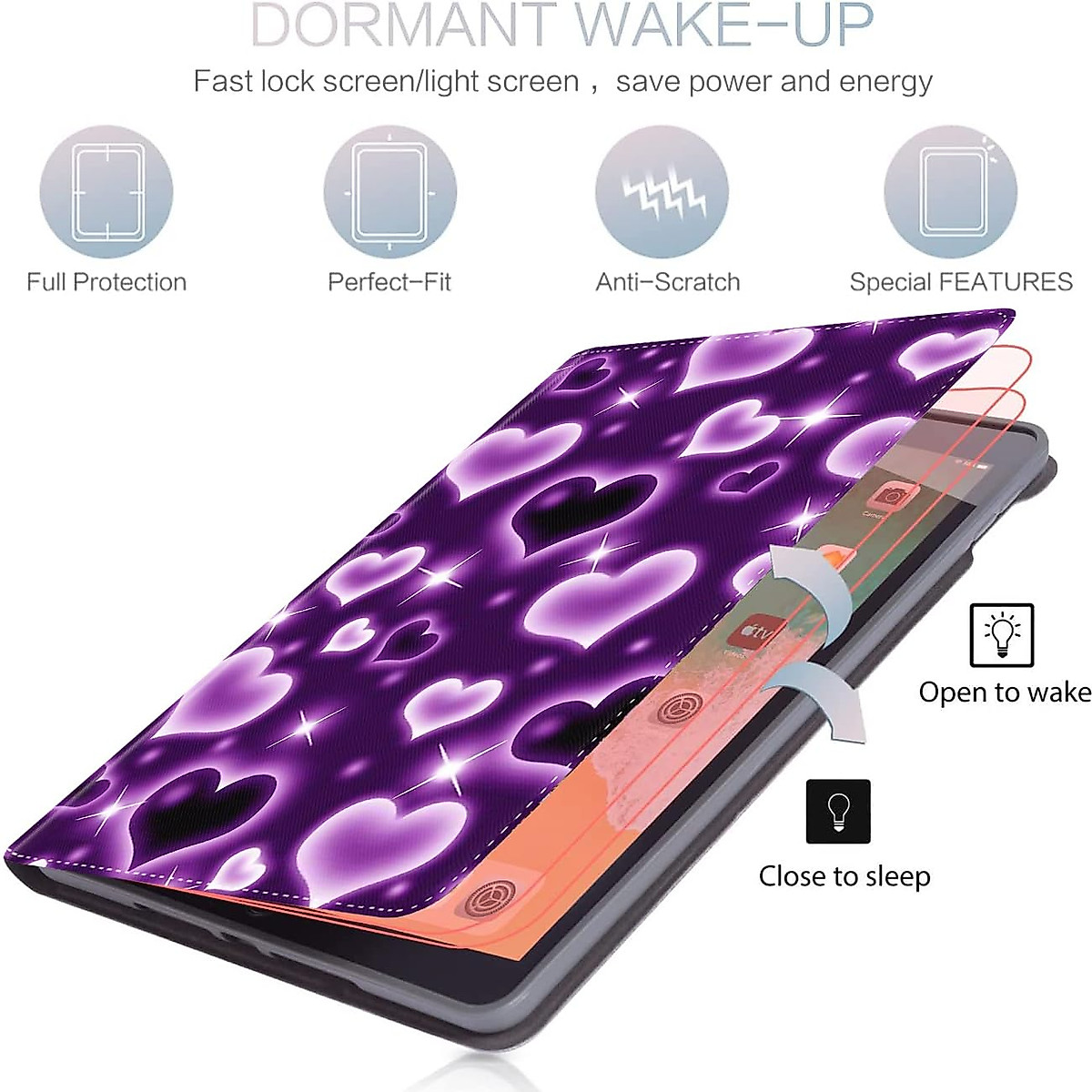 Case for Samsung Galaxy Tab A8 10.5 Inch 2022 Model (SM-X200/X205/X207), Galaxy Tab A8 10.5 inch Tablet Cover, Slim Folding Stand Cover with Auto Wake/Sleep, Purple Heart Balloon