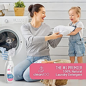 Clean100 100% All Natural Laundry Detergent Liquid for Lingerie 1L - Unscented Plant Based Laundry Detergent Liquid, Chemical & Fragrance-Free - Deep Cleans, Removes Tough Stains, For Sensitive Skin