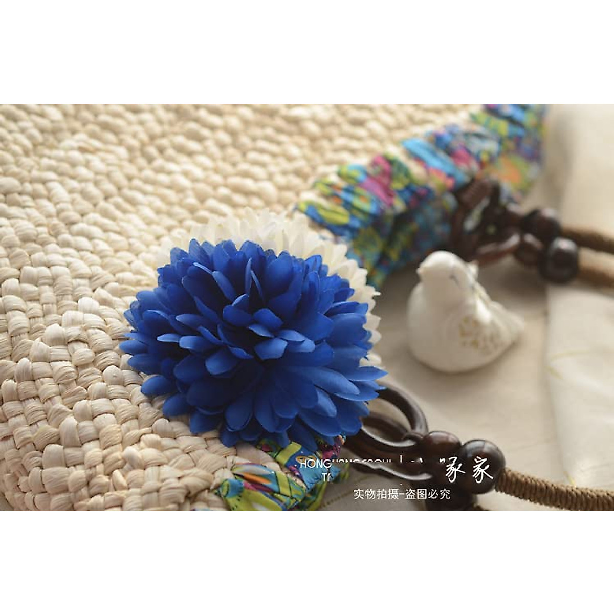 Natural Woven Straw Tote Handbag with Tassels and Pom Pom