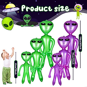 Honoson 6 Pcs Giant Inflate Alien, 67 inch 35 Inch 18 Inch Jumbo Alien Blow up Alien Green Purple Balloons Inflatable Alien Doll Toy for Halloween Birthday Alien Theme Party Decor Supplies