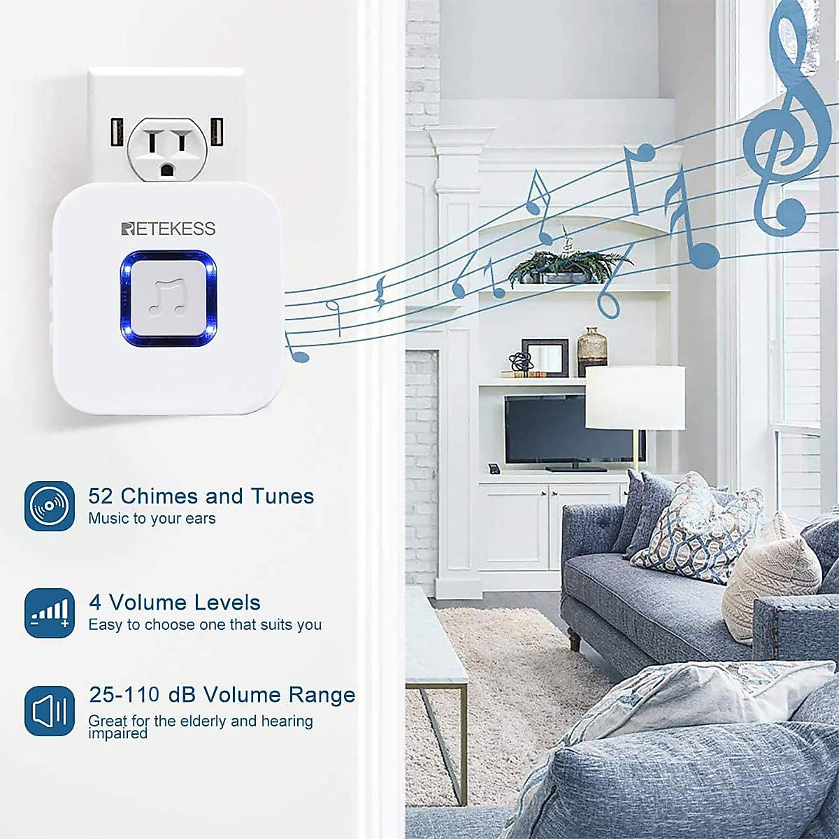 Retekess TH003 Wireless Caregiver Pager System,Nurse Alert System, Emergency Call Bell ,492ft,1 Plug-in Receiver,1 SOS Help Pendant Call Button for Home,Elderly,Patient,Disabled