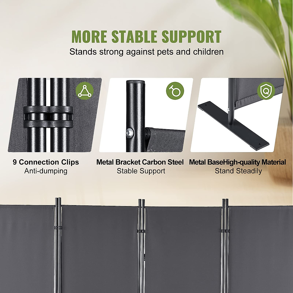 VEVOR Room Divider, 5.6 ft Room Dividers and Folding Privacy Screens (4-Panel), Fabric Partition Room Dividers for Office, Bedroom, Dining Room, Study, Freestanding, Dark Grey