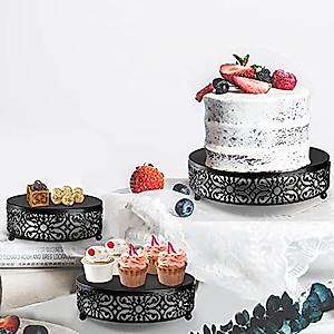 Hedume Set of 3 Metal Cake Stand, Black Round Cake Stand, 8" 10" 12" Dessert Cupcake Pastry Candy Display Plate for Wedding, Event, Birthday Party