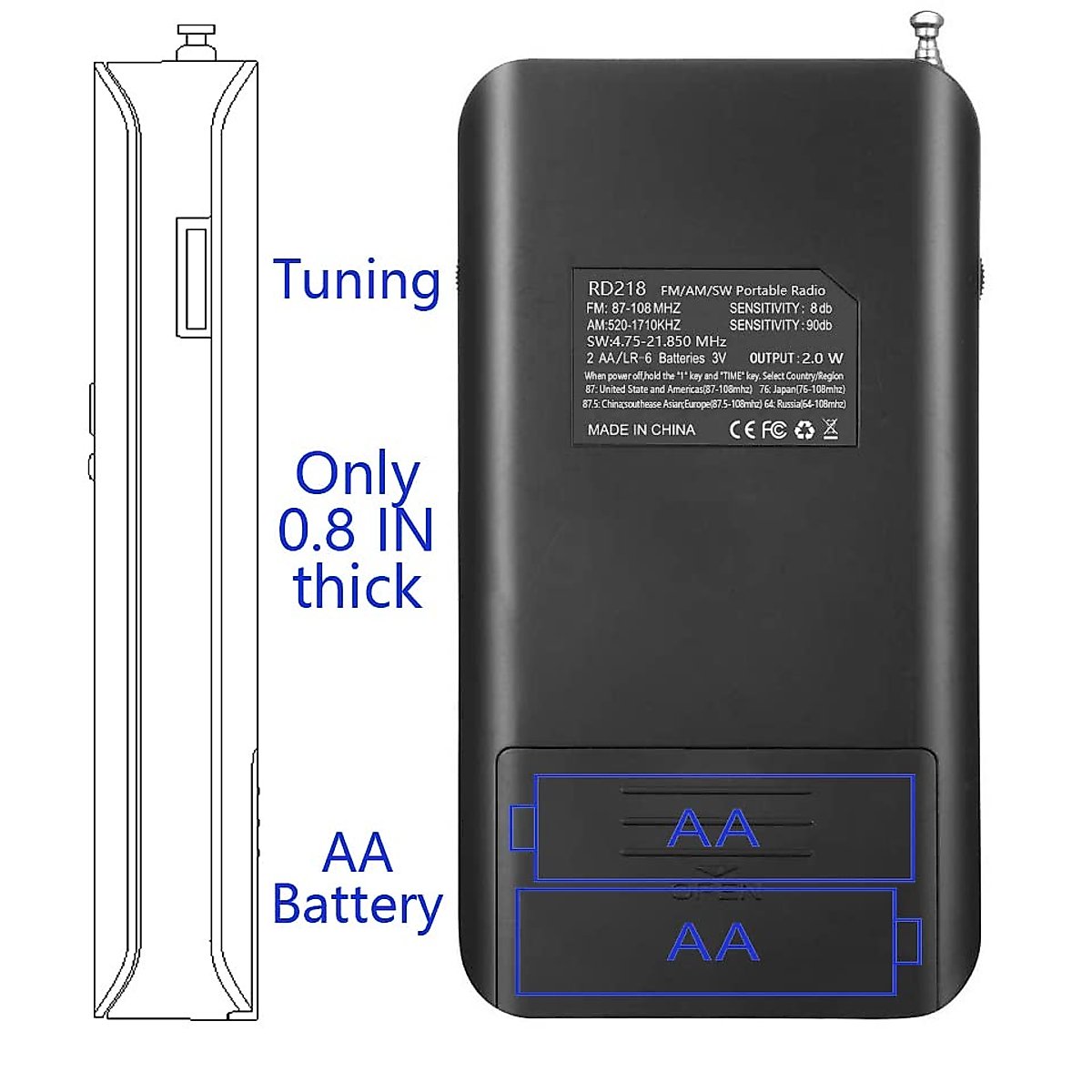 Portable Radio FM/AM/SW Transistor Battery Operated by 2*AA Batteries with Key backlight LCD Display Digital Alarm Clock Sleep Timer,Best Reception,Best Sound Quality Pocket Radios for Walking,Running