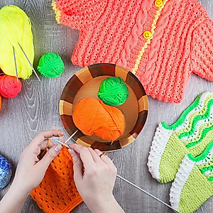 LucyPhy Wooden Yarn Bowl 6.7 x 3.2inch Handmade Craft Knitting Bowl Wool Storage Basket with Carved Holes & Drills for DIY Knitting Crocheting Accessories(Mixed Color)