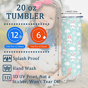 Srucddu 20oz Cute Rabbit Bunny Insulated Tumbler With Lid And Straw, 3d Print Vacuum Bunny Travel Mug Stainless Steel Coffee Tumbler Cup, Rabbit Tumbler for Women Girl Gifts