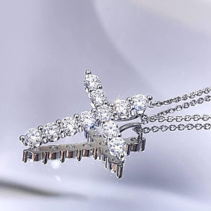 TIANYU GEMS 2.75ct Moissanite Cross Pendant Necklace for Women 925 Sterling Silver White Gold Plated with GRA Certificate 4mm DF VVS Color Moissanites Necklace 18'' Chain