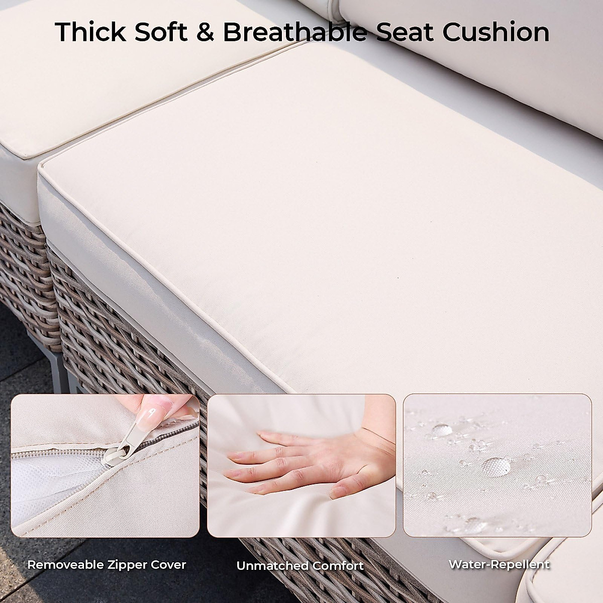 LuxaDomus Patio Furniture Set 5 Pieces, Outdoor Patio Conversation Set with Patio Table, Wicker Outdoor Sofa with Thickened Cushion, PE Rattan Outdoor Furniture Sectional Couch for Garden Backyard