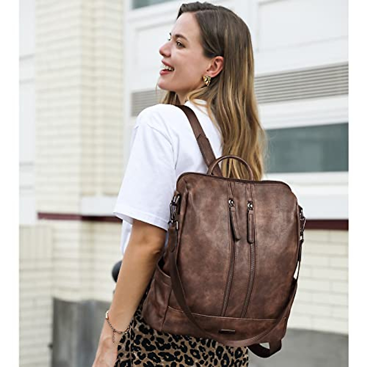 CLUCI Leather Backpack Purse for Women Convertible Large Travel Ladies Designer Fashion Casual Shoulder Bag