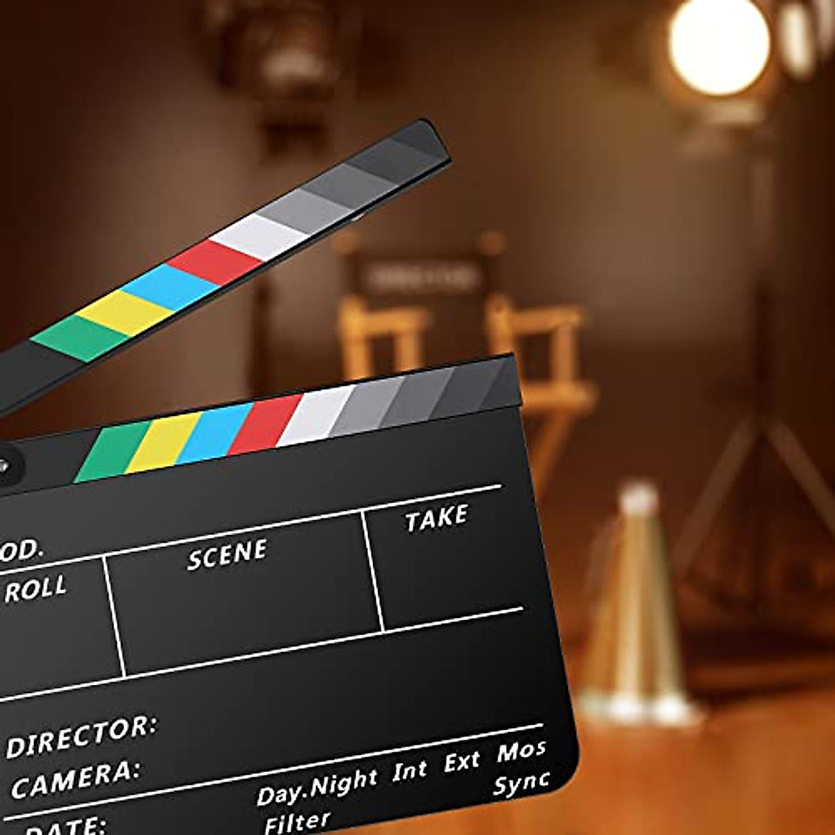 Temery Acrylic Film Clapper Board -12 x 10in Plastic Movie Film Clap Board, Movie Theater Decor Clapboard with a Magnetic Blackboard Eraser, Two Custom Pens, Cleaning Cloth and Hexagonal Wrench