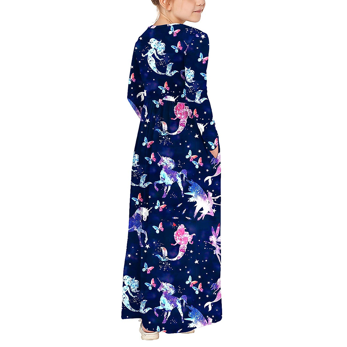storeofbaby Girls Print Dress Horse Butterfly Long Sleeve Starry Holiday Maxi Dresses